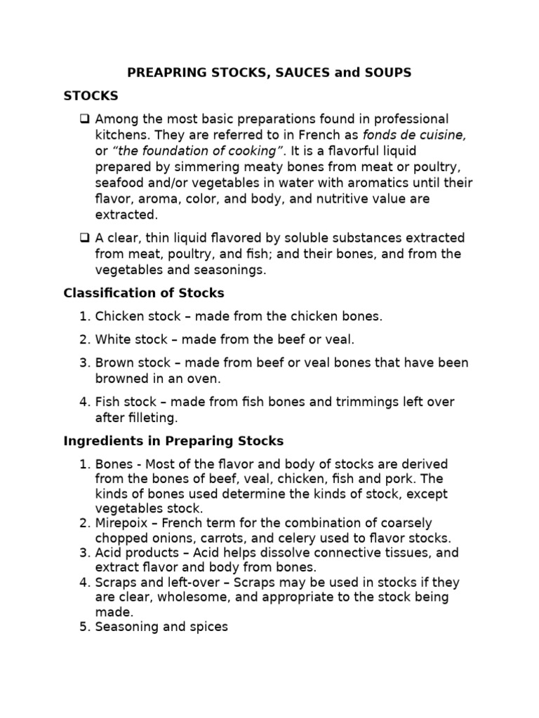 Preapring Stocks Sauces and Soups | PDF | Soup | Stock (Food)
