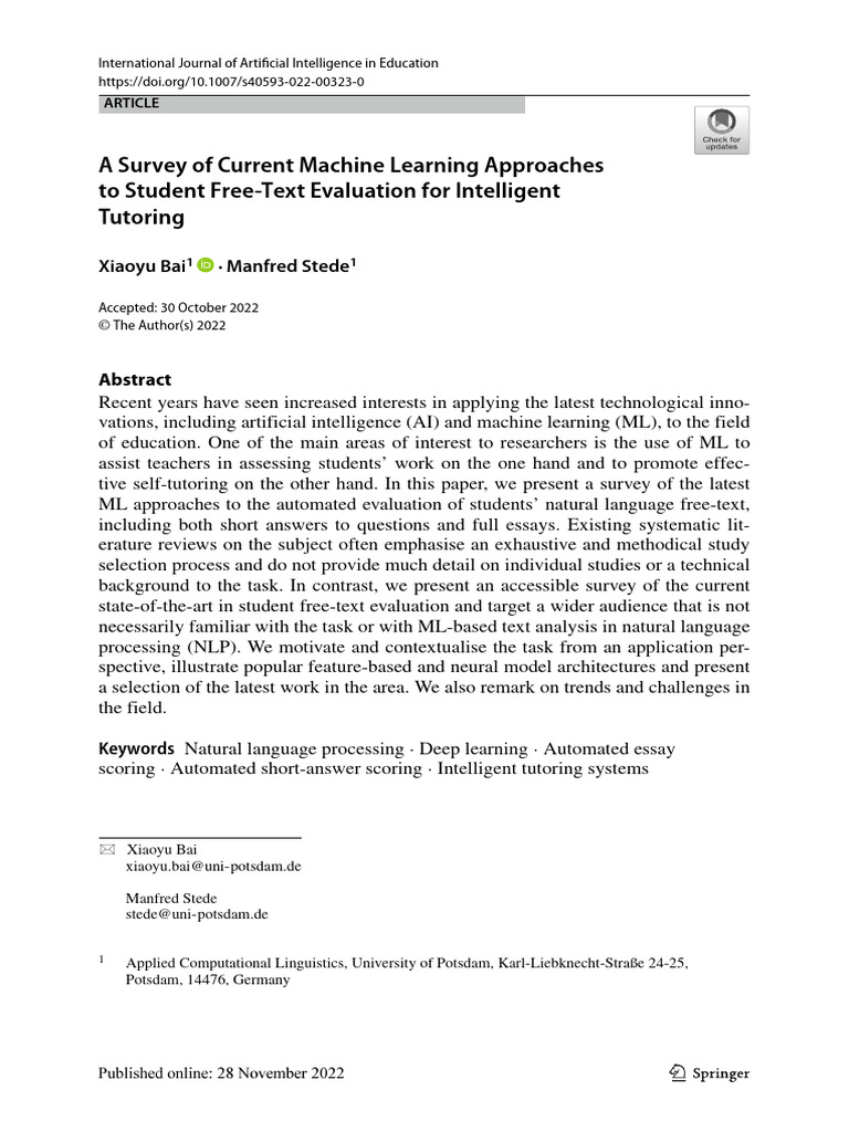 A Survey of Current Machine Learning Approaches To Student Free-Text ...