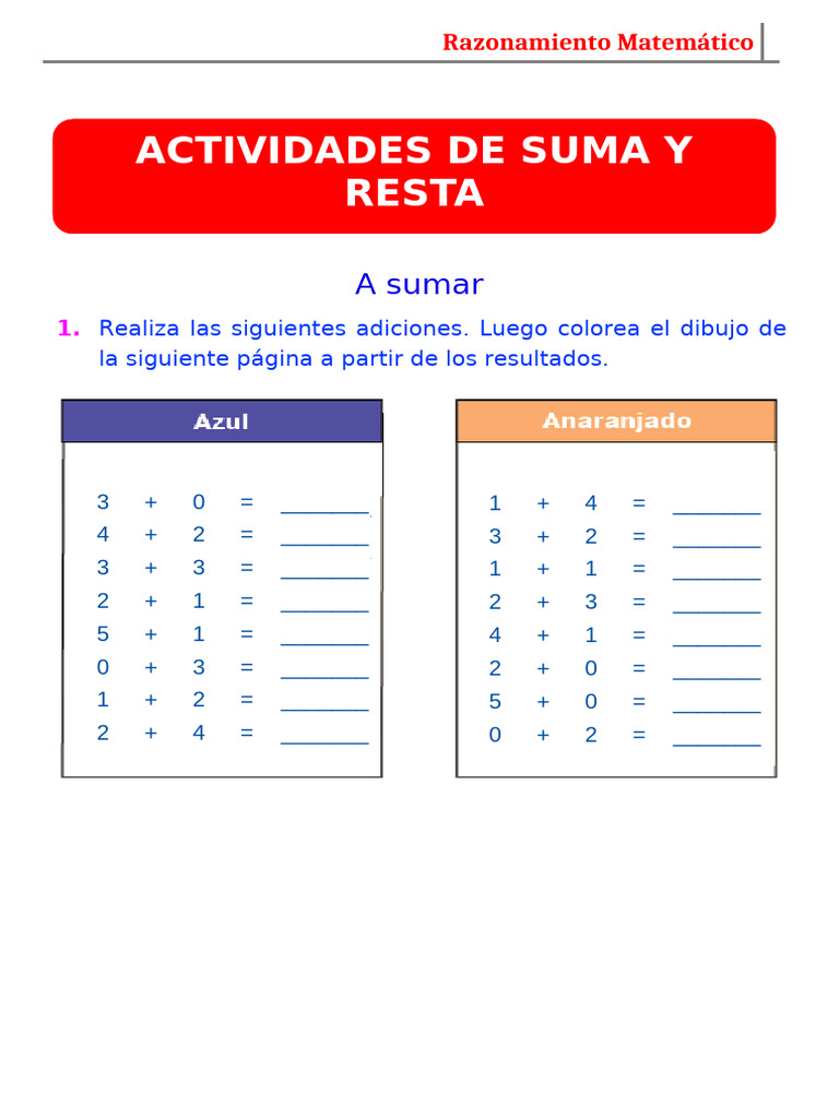 Actividades de Suma y Resta para Primer Grado de Primaria | PDF