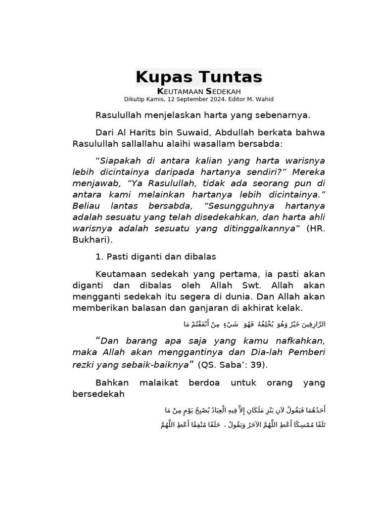Kupas Tuntas Keutamaan Sedekah | PDF