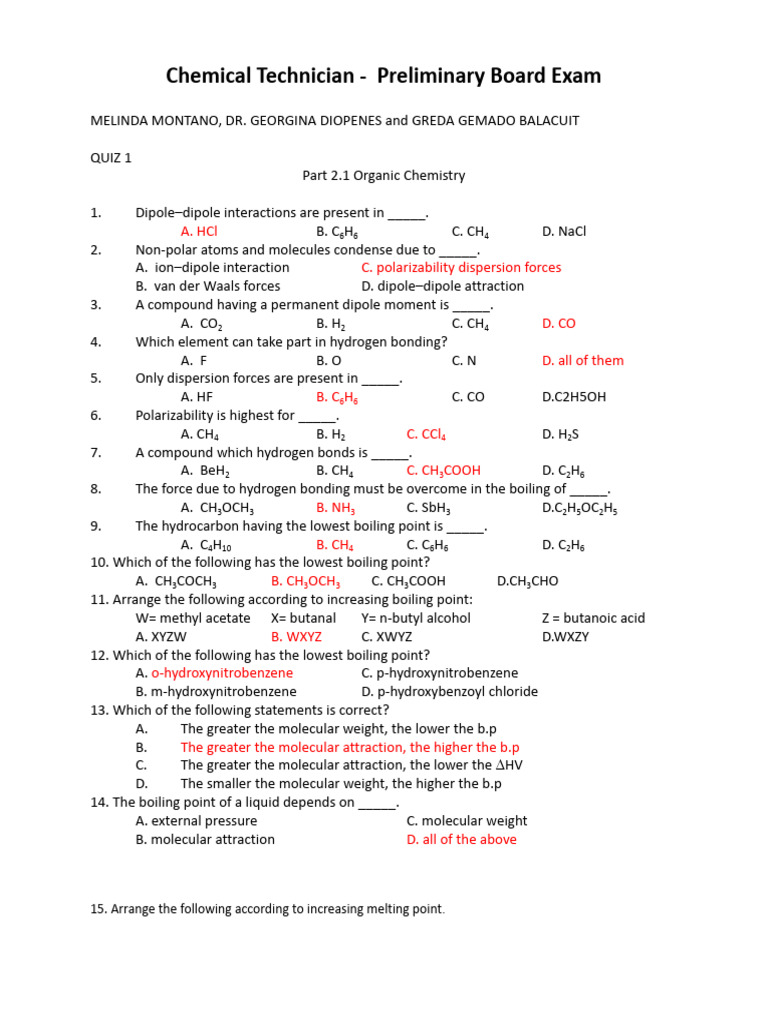 Organic Chemistry - Pre-Boards | PDF | Liquids | Ketone