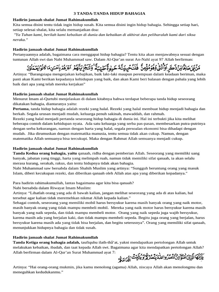 3 Tanda Hidup Bahagia | PDF