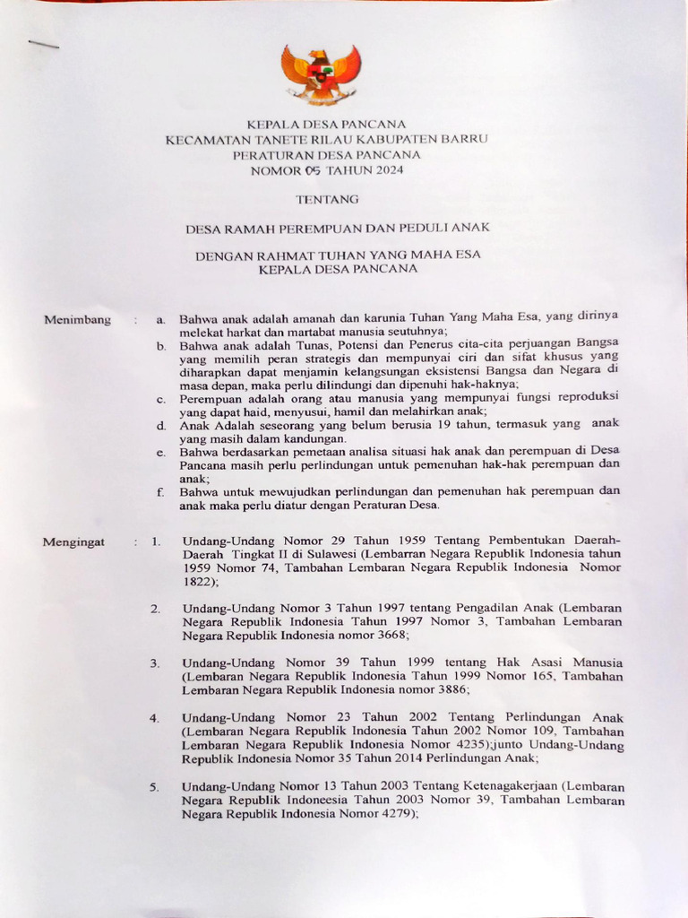 Perdes DRPPA Desa Pancana | PDF