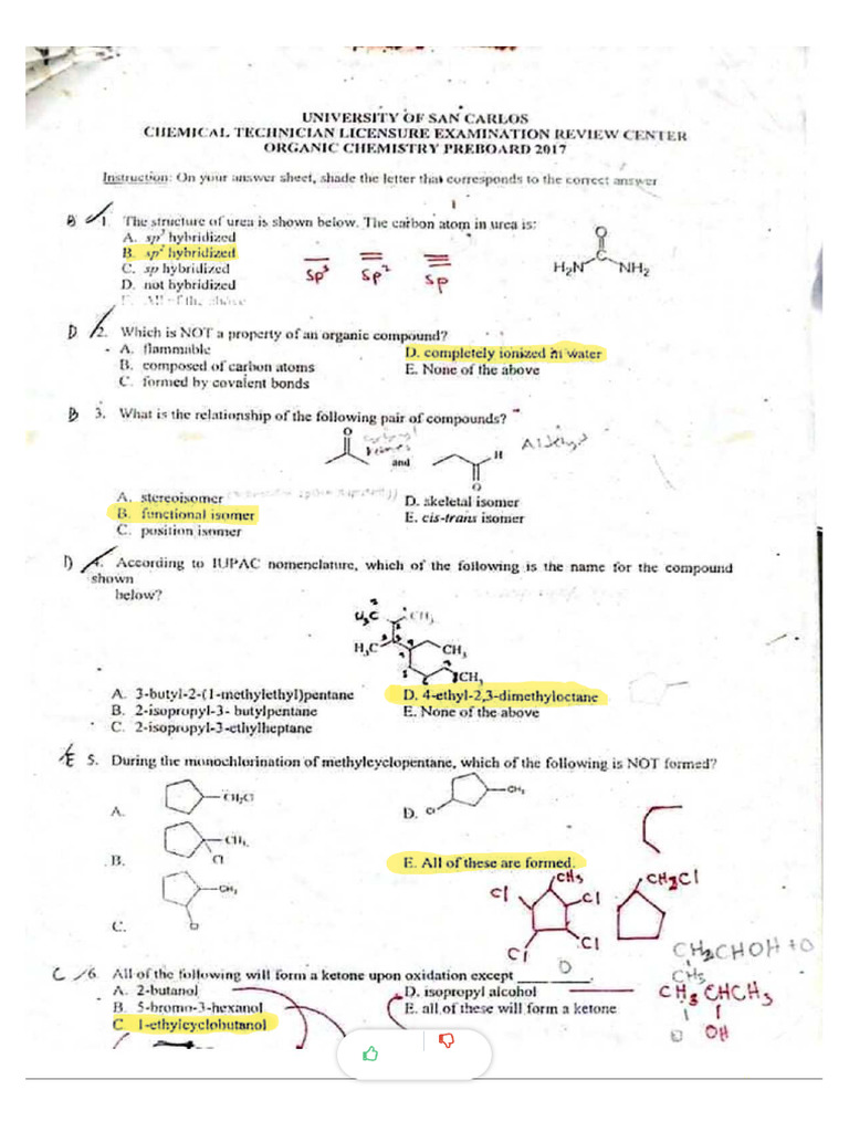 PRE-BOARD - Organic Chemistry 2017 | PDF