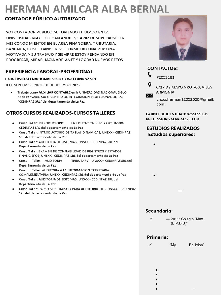 2.1 CV Herman A. Alba Bernal | PDF | Contador | Paquetes de software de ...