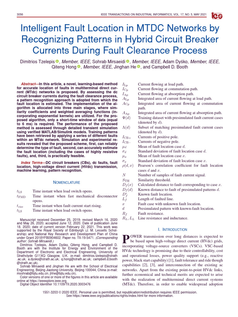 Intelligent Fault Location in MTDC Networks by Recognizing Patterns in Hybrid Circuit Breaker ...