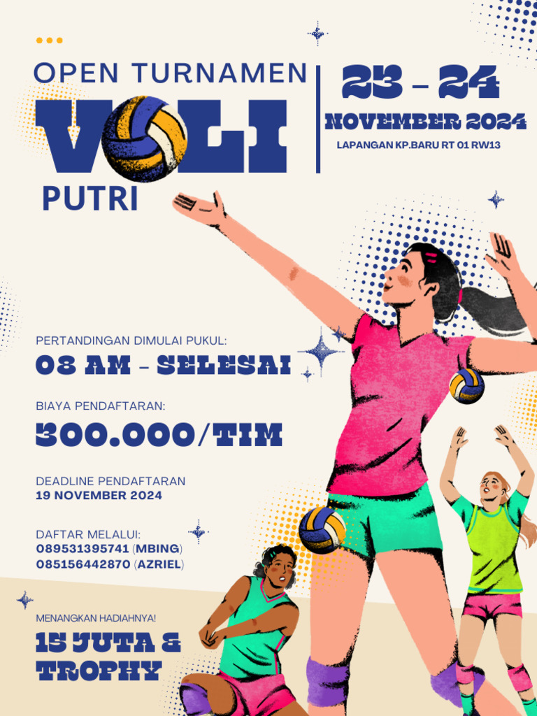 Poster Turnamen Voli Ilustratif Berwarna Biru Tua Dan Kuning | PDF