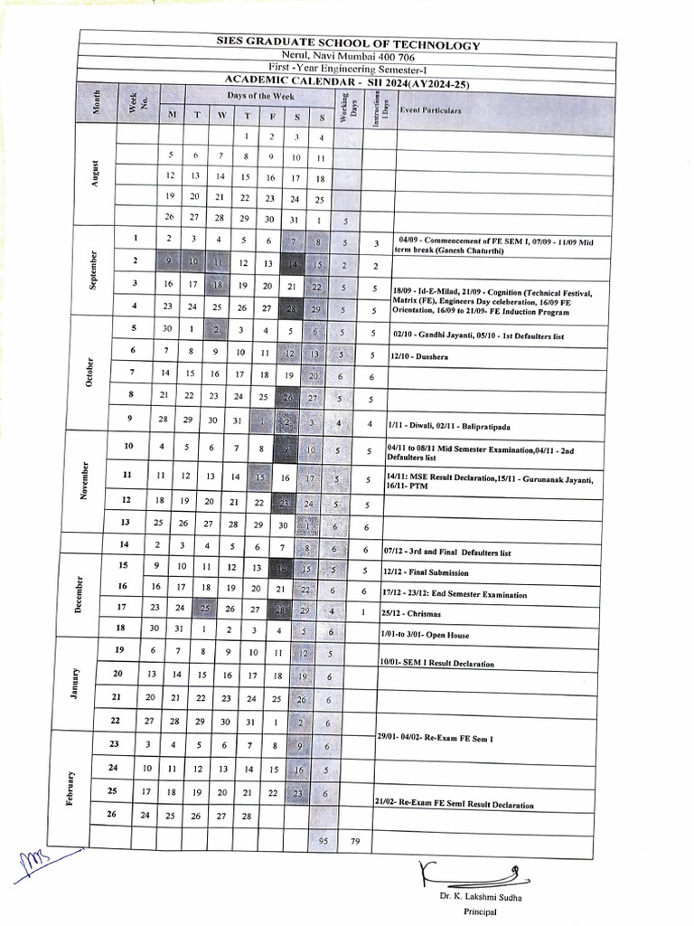 Academic Calendar for FE Semester-I 2024 | PDF | Religious Holidays ...