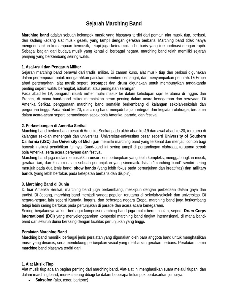 Sejarah Marching Band | PDF | Seni