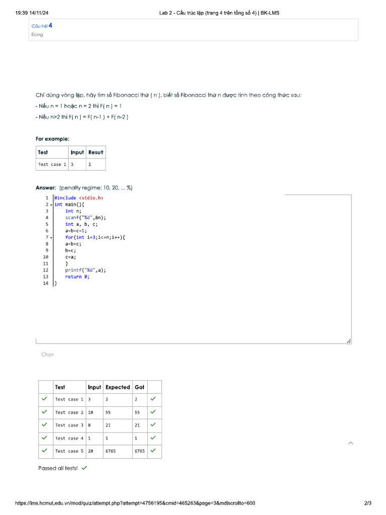 Lab 2 Cau Truc Lap - Cau 4 | PDF