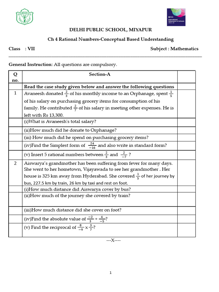Case Study Questions on Rational Numbers | PDF | Economies