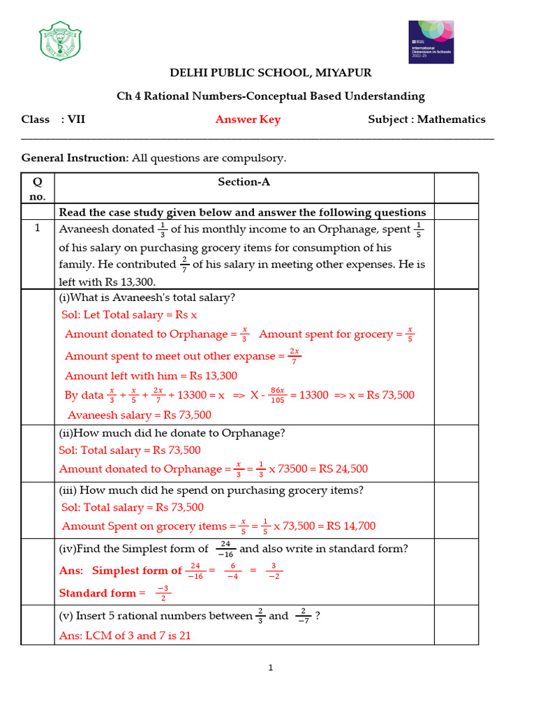 G7 Ch-4 Rational Numbers-Key (Case Study) | PDF | Economies