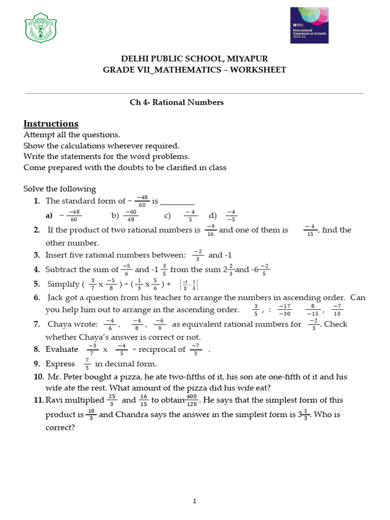 GR 7 CH 4 - Rational Numbers | PDF | Mathematics | Arithmetic