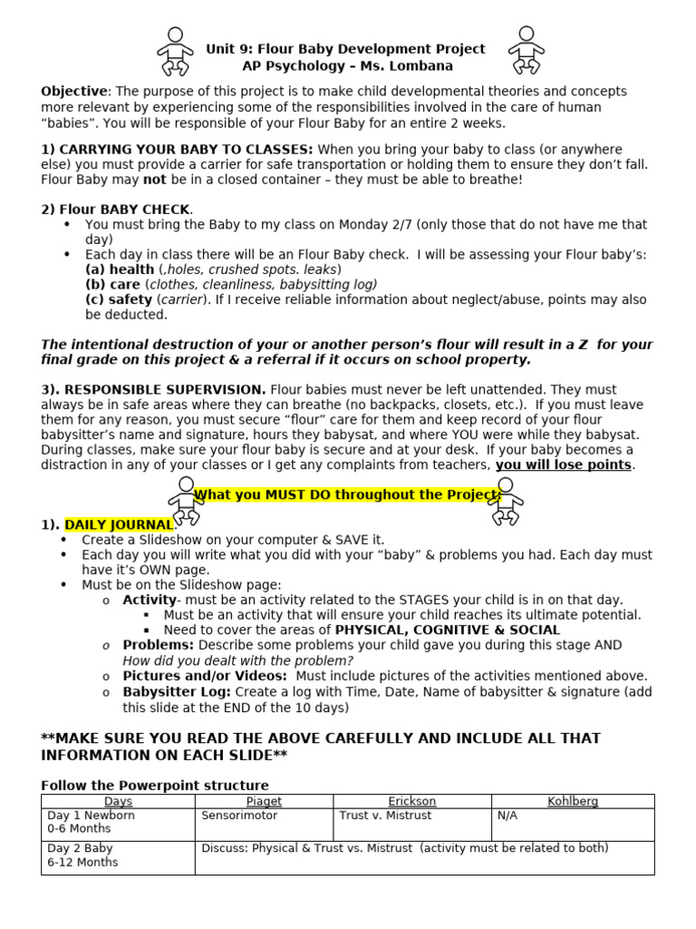 Flour Baby Project Guidelines | PDF | Human Life Stages | Psychological ...