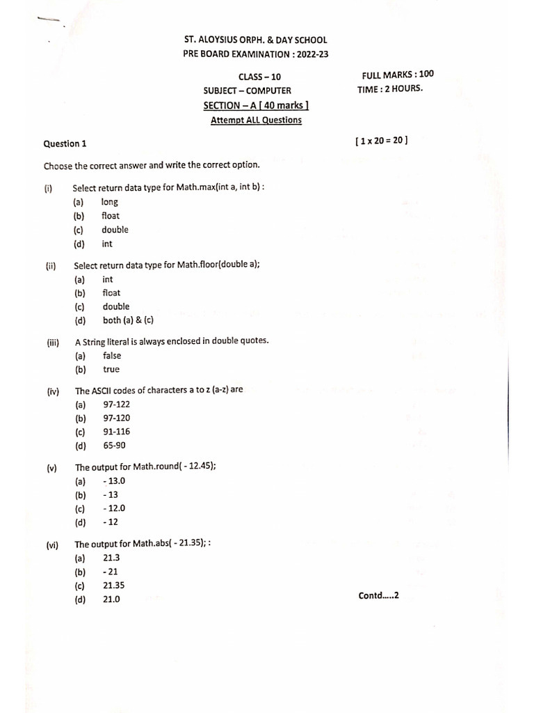 Pre Board's Computer Question Paper | PDF