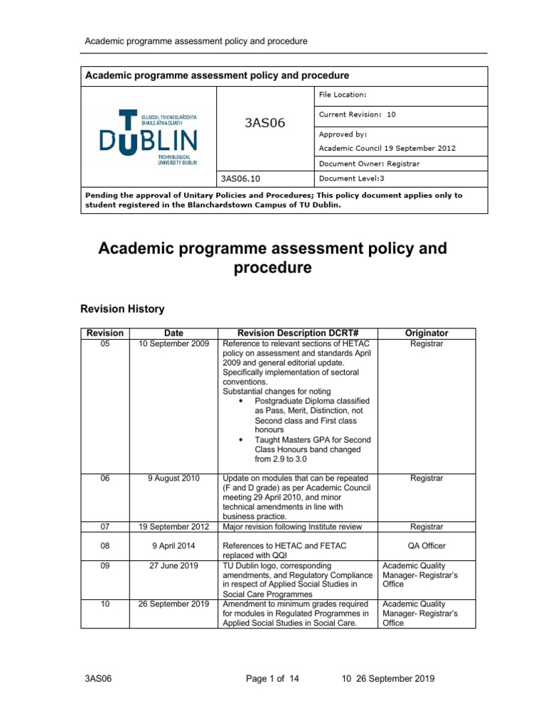 3AS06 Academic Programme Assessment Policy and Procedure | PDF ...