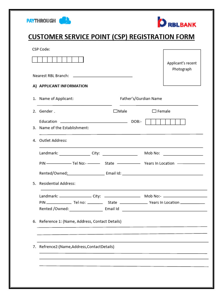 RBL Customer Service Point Form | PDF | Identity Document | Banks
