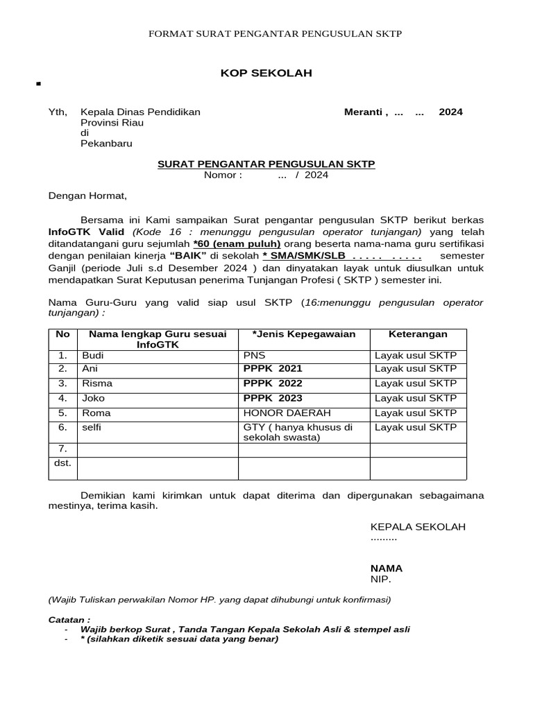 Format Surat Pengantar Dan Rekomendasi SKTP 2024 | PDF