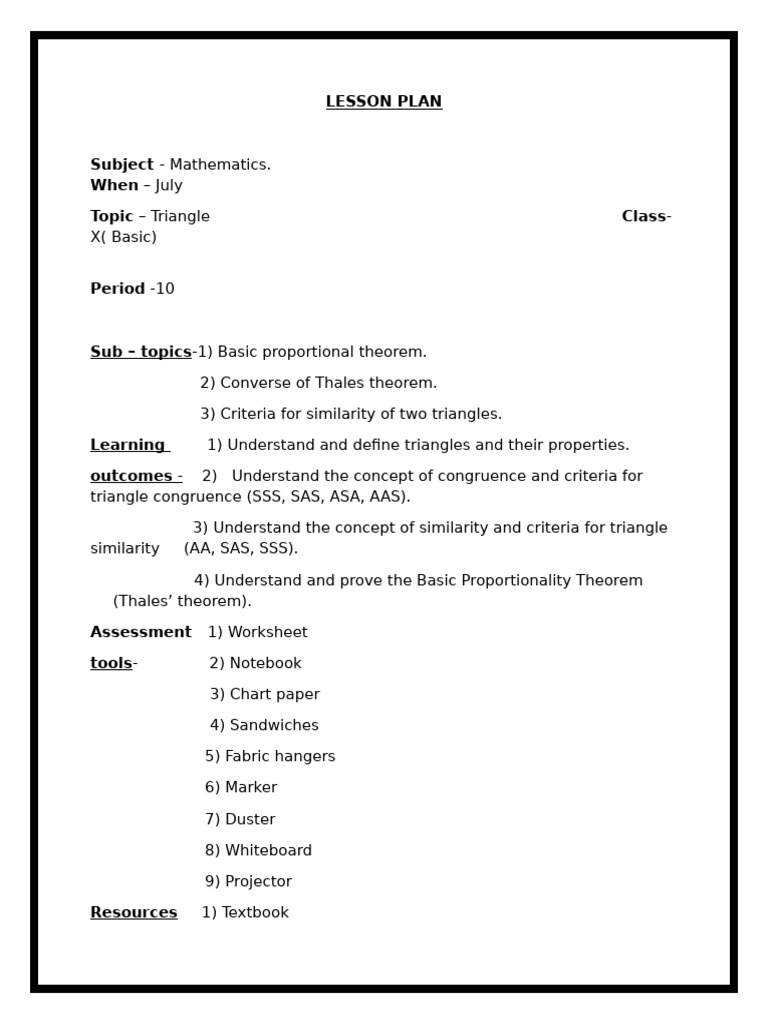 Triangle Lesson Plan Class X | PDF