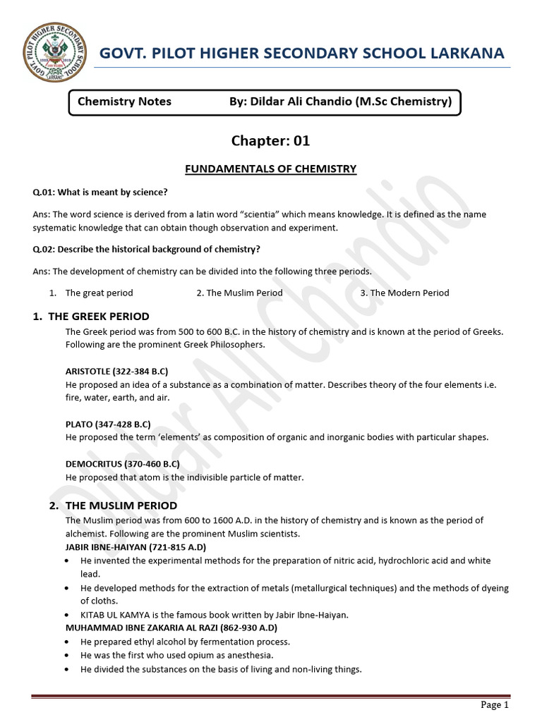 Chemistry Chapter 1 | PDF | Ion | Mole (Unit)
