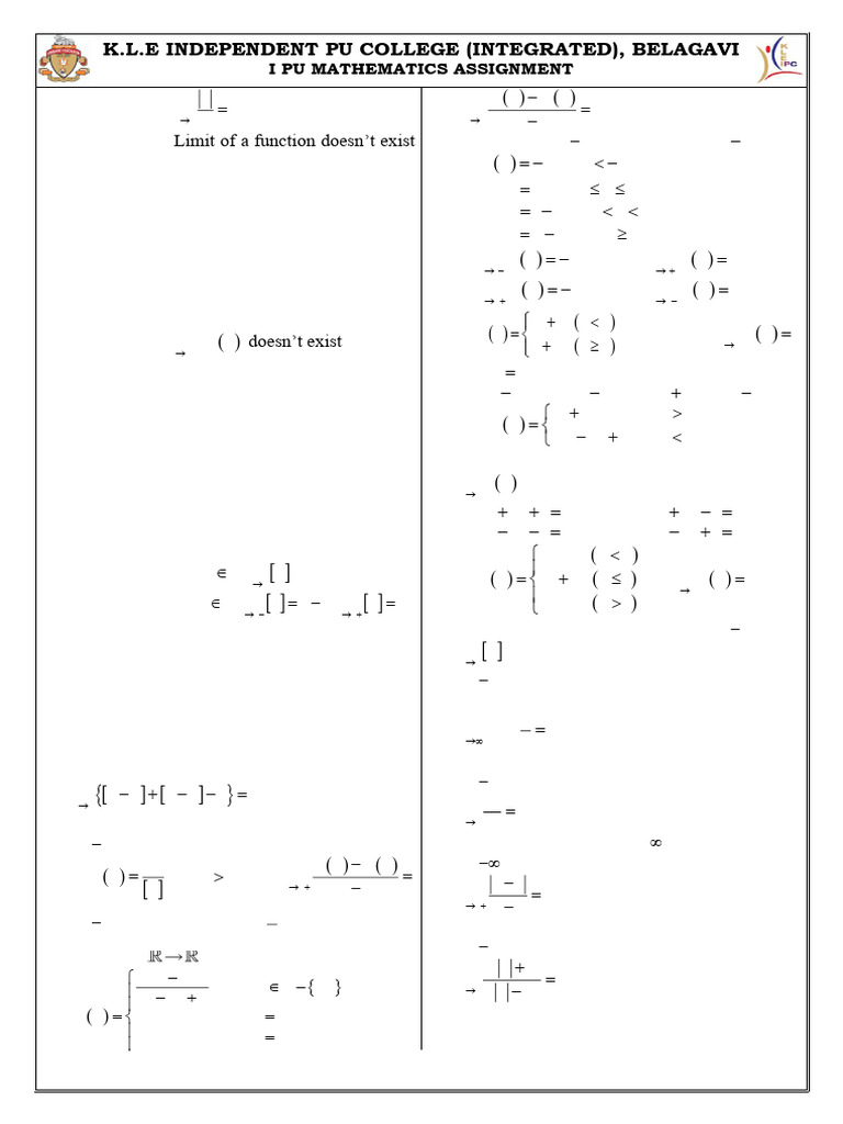 I PU Maths Assignment 11-11-2024 | PDF | Mathematical Analysis | Number ...