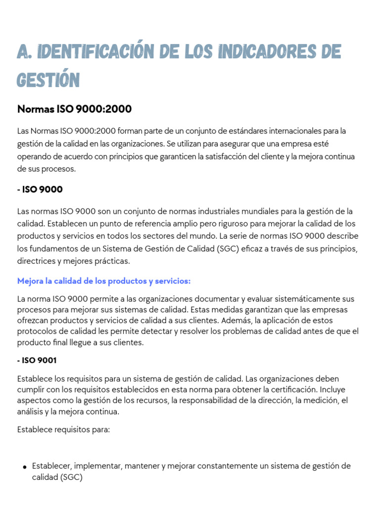 Identificación de Los Indicadores de Gestión | PDF | Calidad (comercial ...