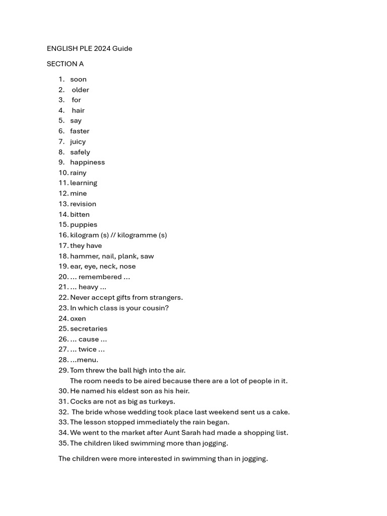 English PLE 2024 Study Guide | PDF