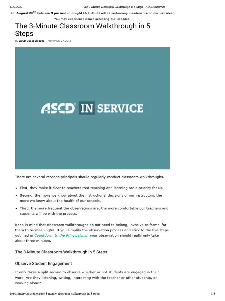 3-Minute Classroom Walkthrough Guide | PDF | Teachers | Learning