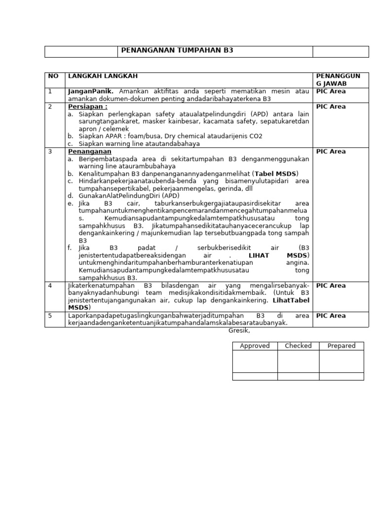 Prosedur Penanganan Tumpahan b3 | PDF