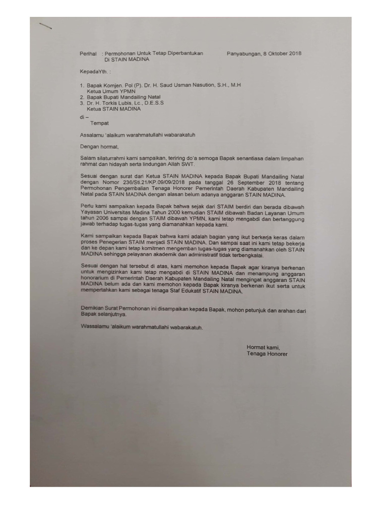 Surat Permohonan Tenaga Honorer | PDF