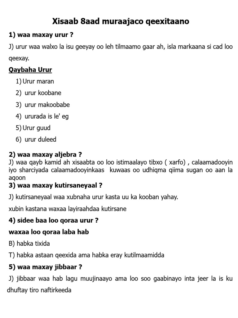Xisaab 8aad Muraajaco Qeexitaano | PDF