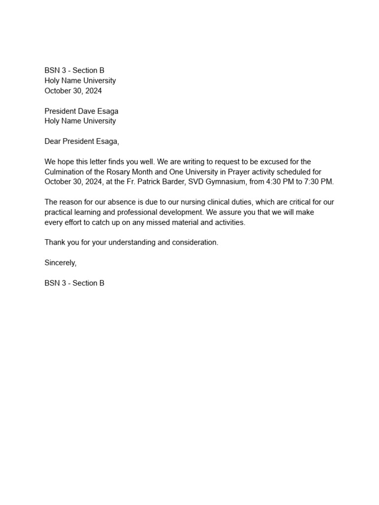 Front of Excuse Letter Culmination | PDF | Sports & Recreation ...
