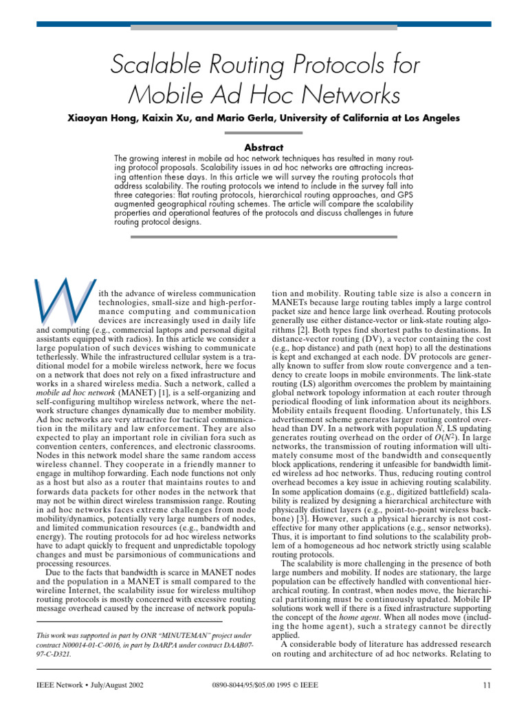 2002-IEEE-Scalable Routing Protocols For MANETs | PDF | Routing | Wireless Ad Hoc Network