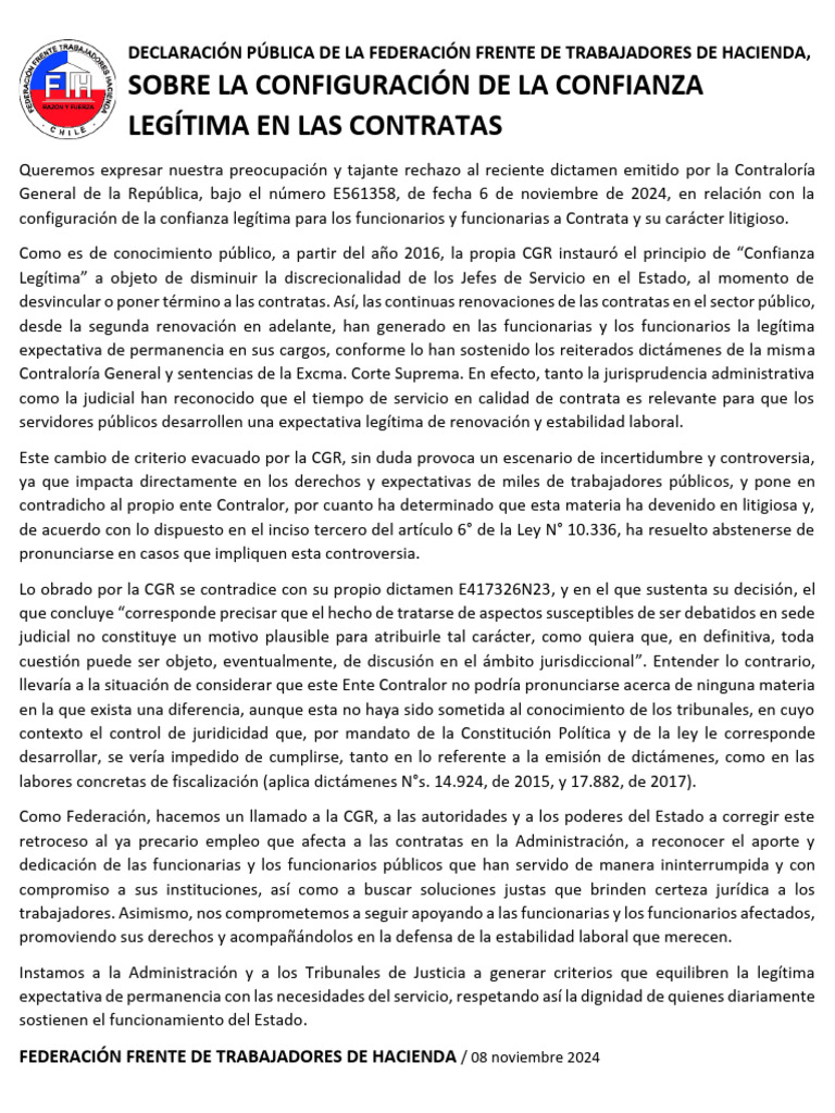 Declaracion Confianza Legitima Contratas | PDF | Estado (política) | Jurisdicción