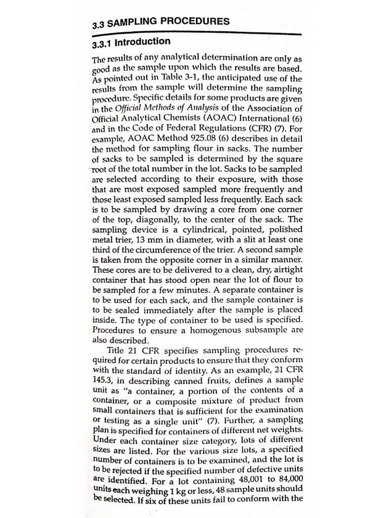 Sampling in Food Analysis | PDF