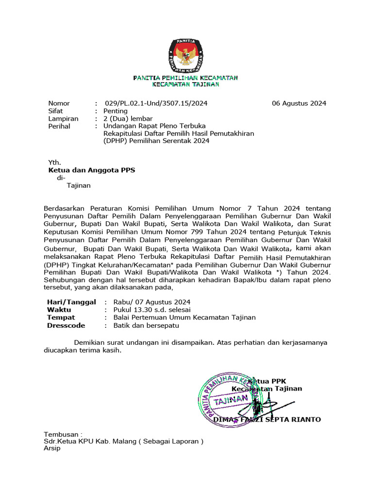 Undangan DPHP Ketua Dan Anggota PPS | PDF