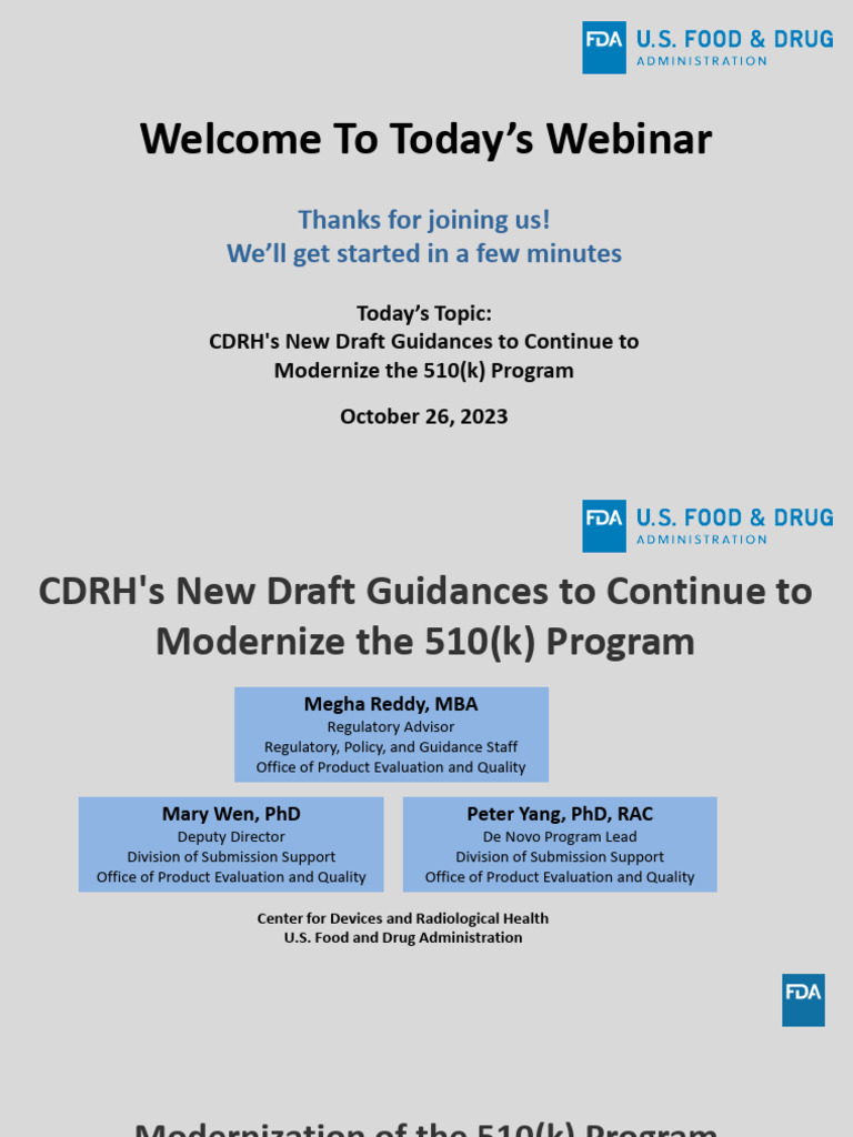 FDA PPT 510 K Modernization 1699244618 | PDF | Federal Food | Food And ...