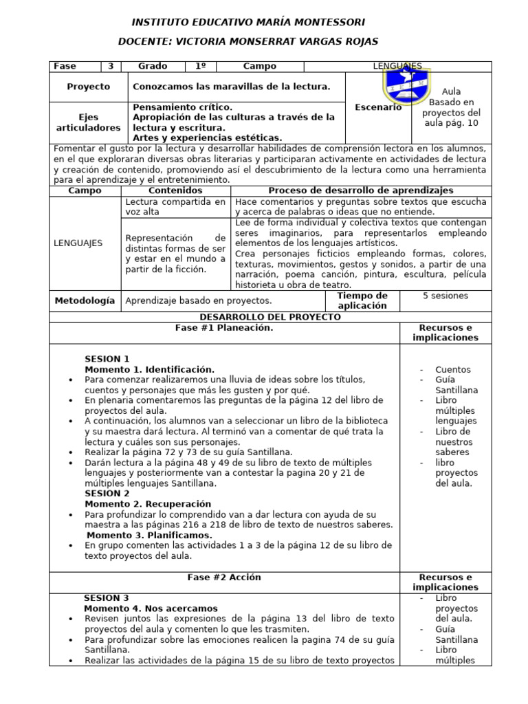 Proyecto: Maravillas de la Lectura | PDF | Salón de clases ...