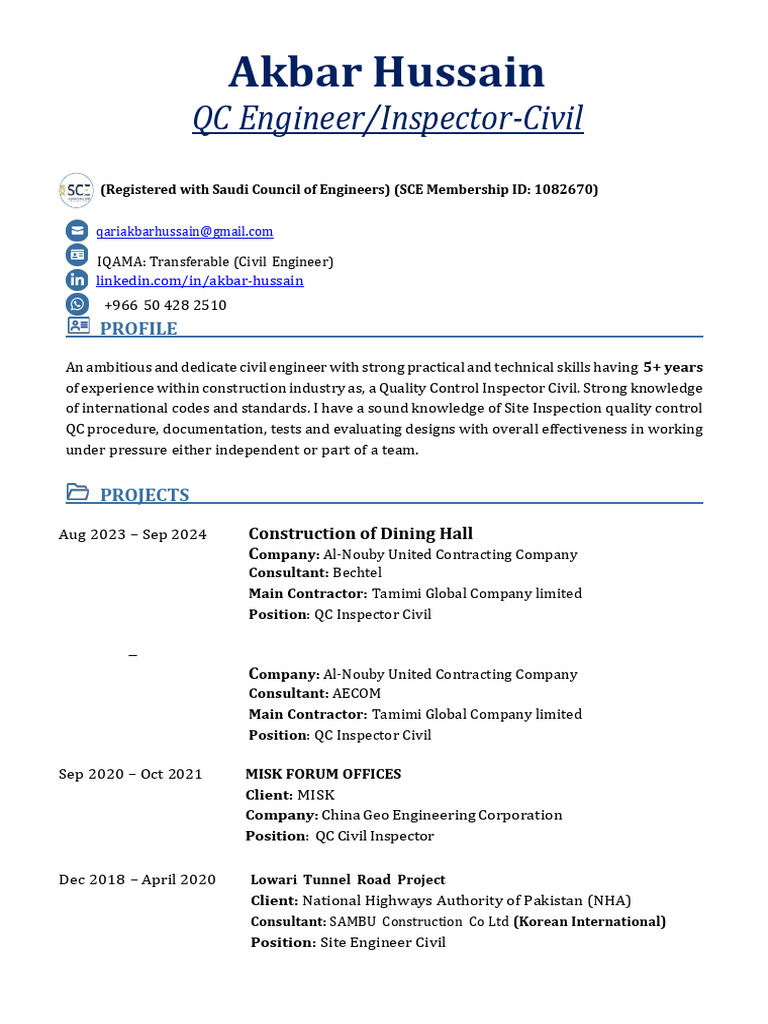 QC Inspector Civil CV | PDF | Concrete | Engineering
