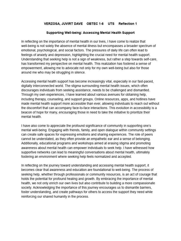 UTS - Webinar - Reflection 1 | PDF | Mental Health | Community