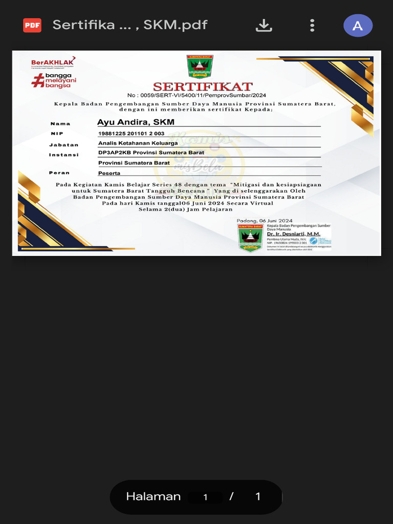 Sertifikat Ayu Andira, SKM - PDF - Google Drive 3 | PDF