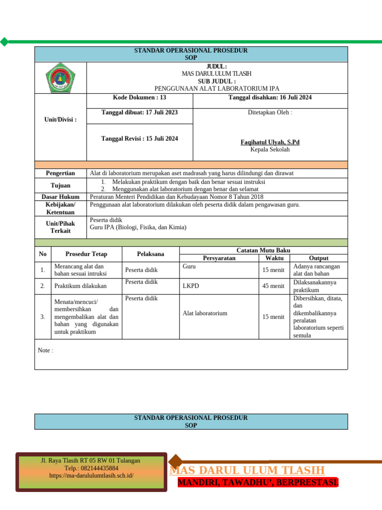 SOP Penggunaan Alat Laboratorium IPA | PDF