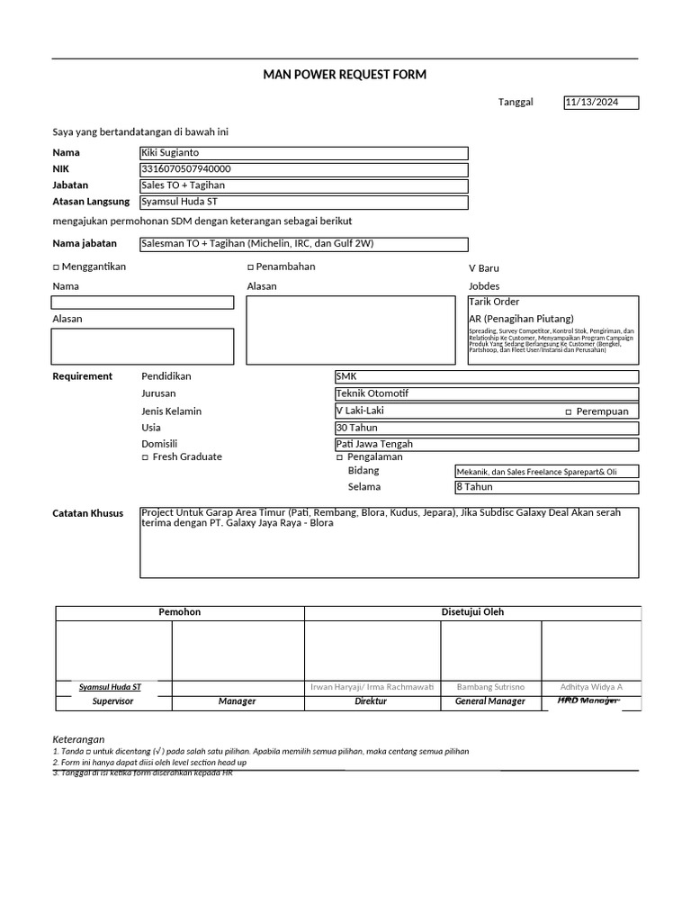 Contoh FORM Man Power Perusaan Swasta | PDF