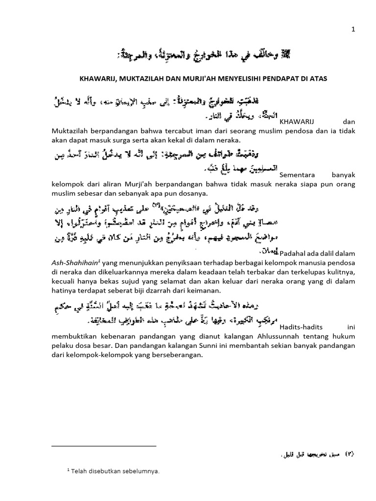 Khawarij, Muktazilah Dan Murji'ah Menyelisihi Pendapat Di Atas | PDF ...