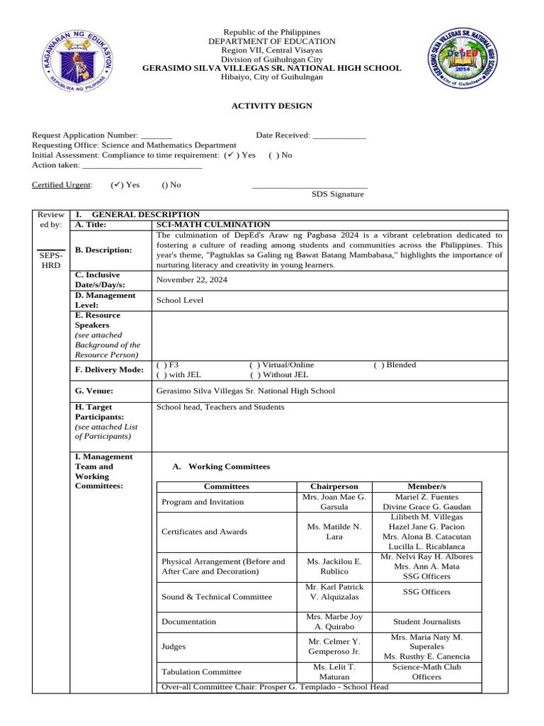 Araw ng Pagbasa 2024 Activity Design | PDF | Learning | Literacy