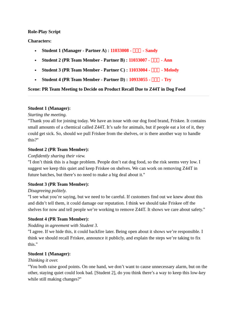 Role Play Script - TOEFL 1 | PDF
