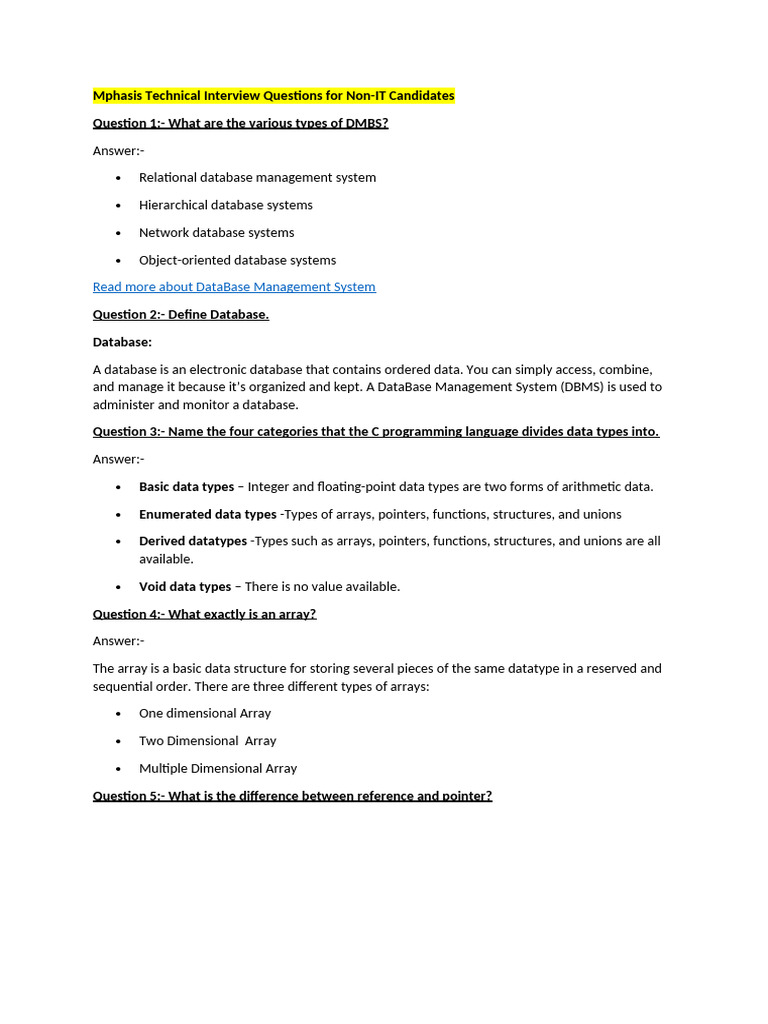 Mphasis Technical Interview Questions | PDF | Method (Computer Programming) | Class (Computer ...