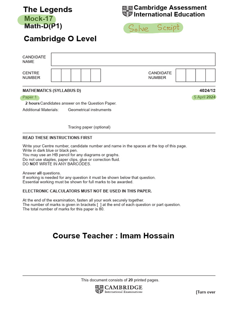 O Level Maths D FM 17 5 4 24 Solve 1 | PDF | Acceleration