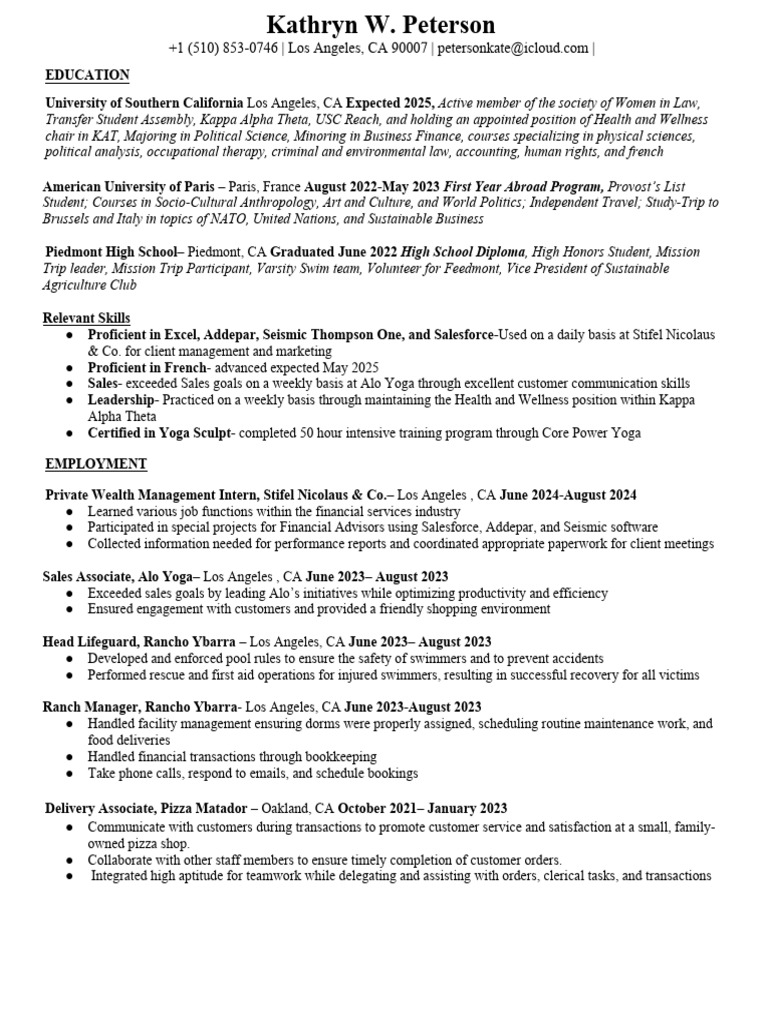 Kate Peterson Resume - 2024 | PDF