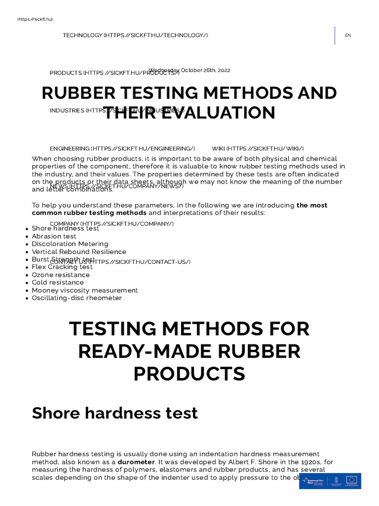 Rubber Testing Methods and Their Evaluation - SIC | PDF | Hardness ...
